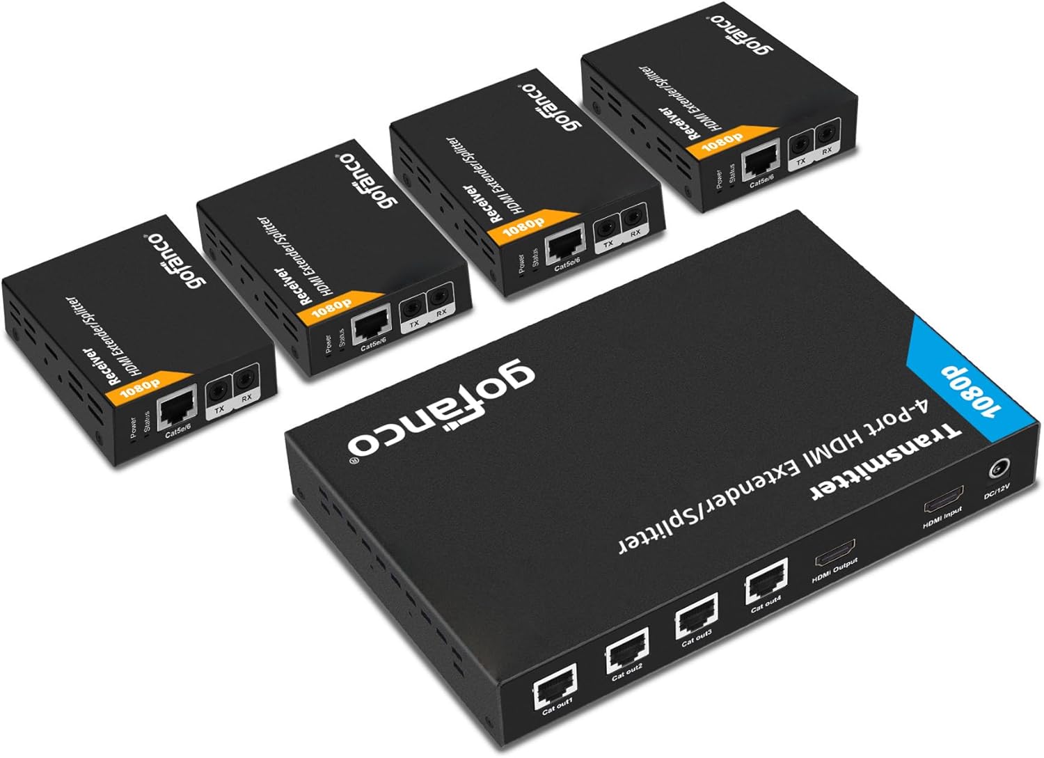 Amazon.com: gofanco 1080p 1x4 HDMI Extender Splitter Over CAT5e/6/7 ...