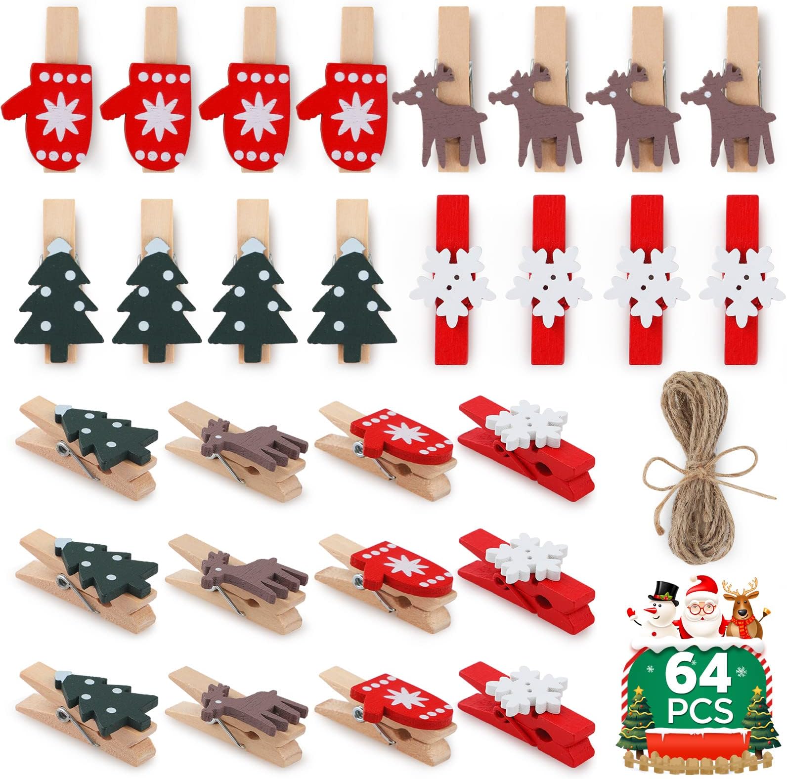 Amazon.com: 50PCS Mini Christmas Clips Wooden Snowflake Clothespins ...