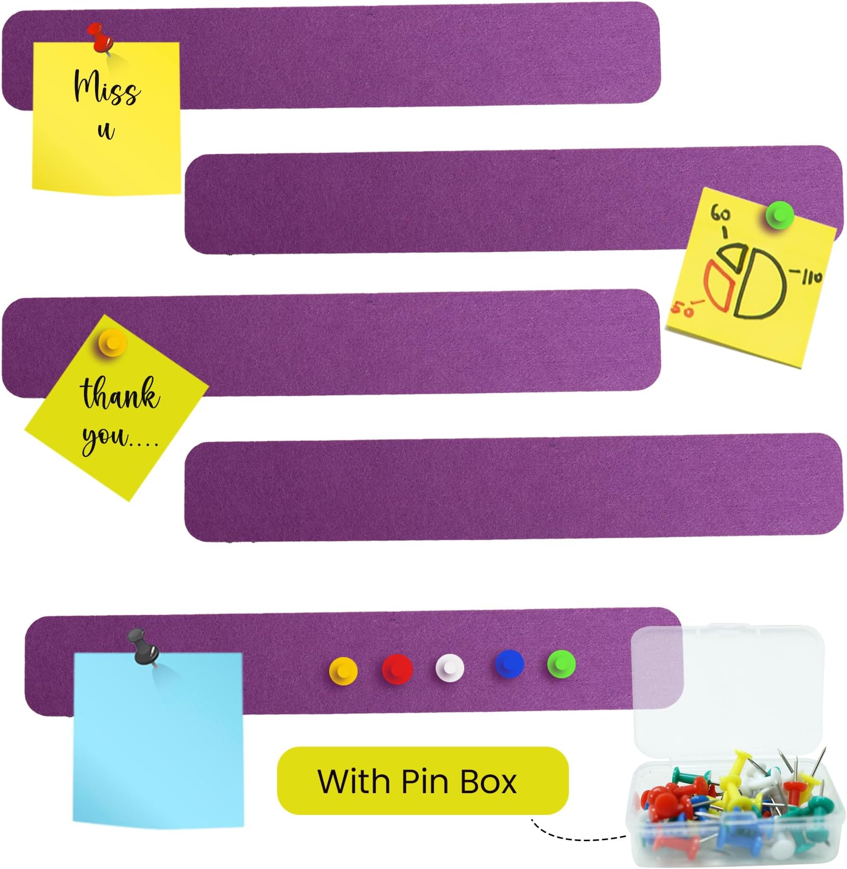 RANUR Self Adhesive Felt Bulletin Bar Strip, Reminder Board with 35pcs ...