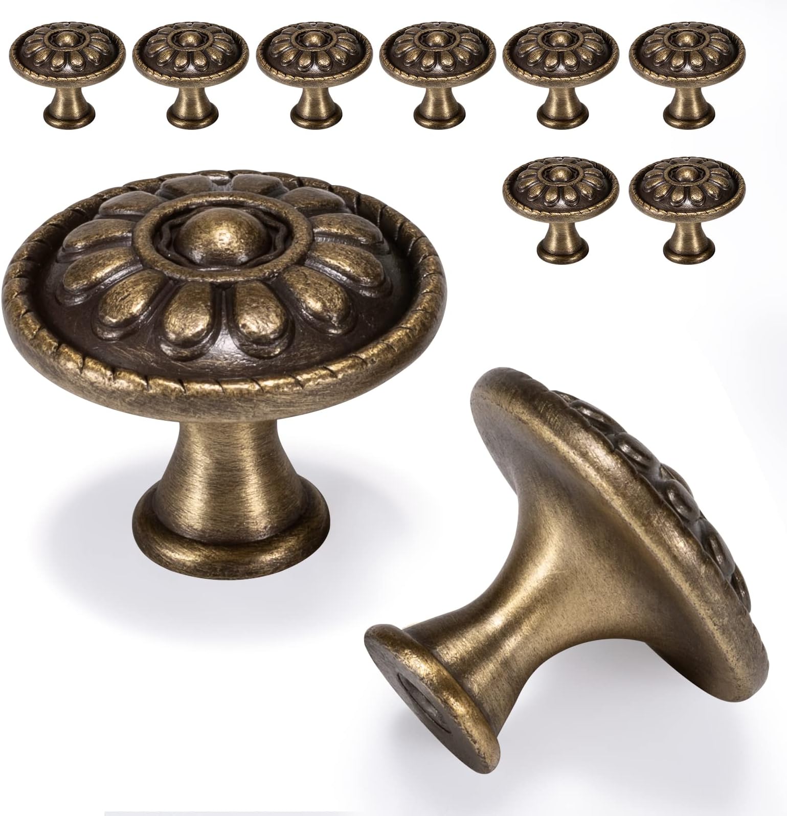 binifiMux 8pcs Vintage Flower Drawer Pulls Knobs Flower Embossing ...