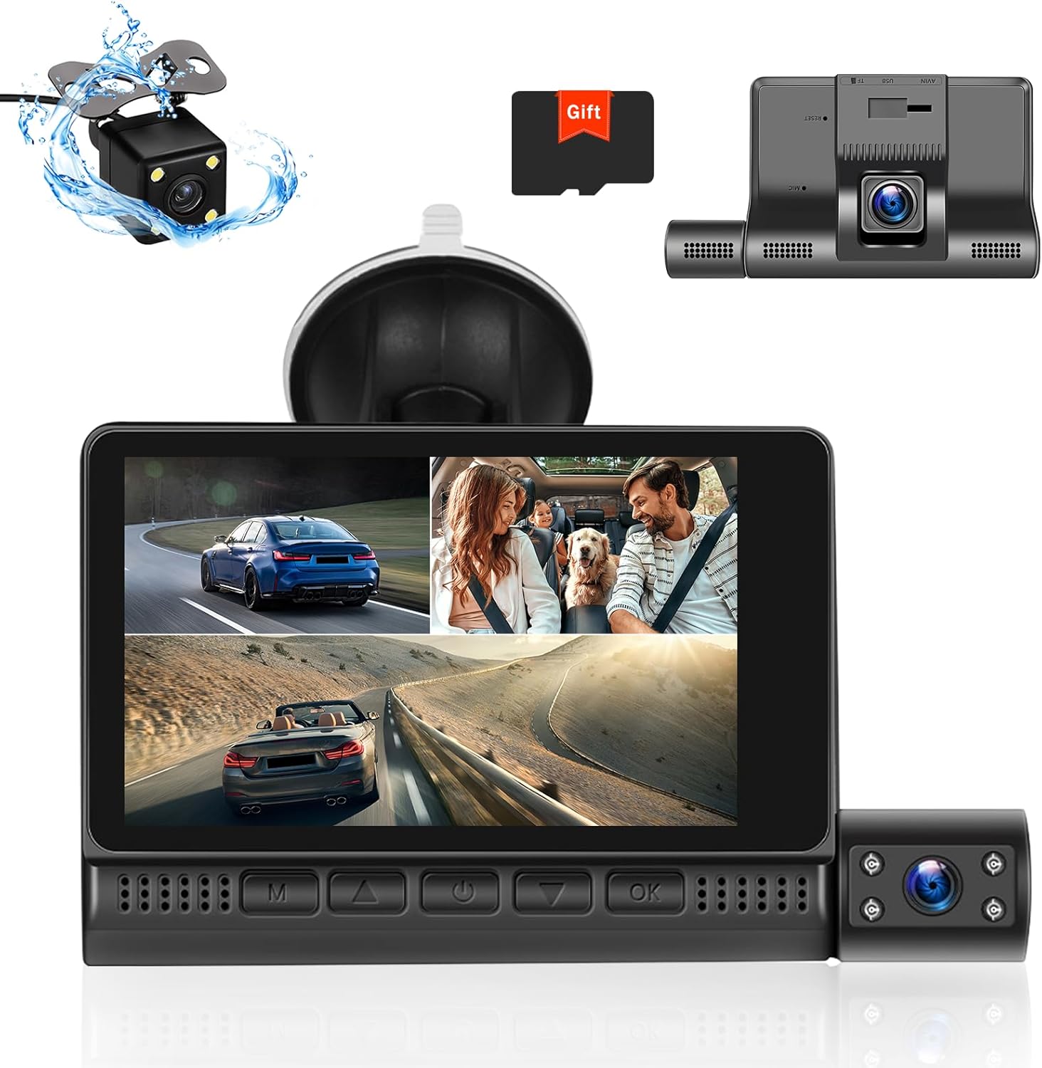Amazon.com: 3 Channel Dash Cam Front and Rear Inside, 4 Inch 1080P Dash ...