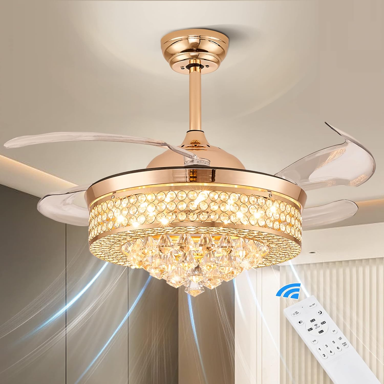 xychfantligh 42'' Modern Crystal Fandelier Ceiling Fans Dimmable ...