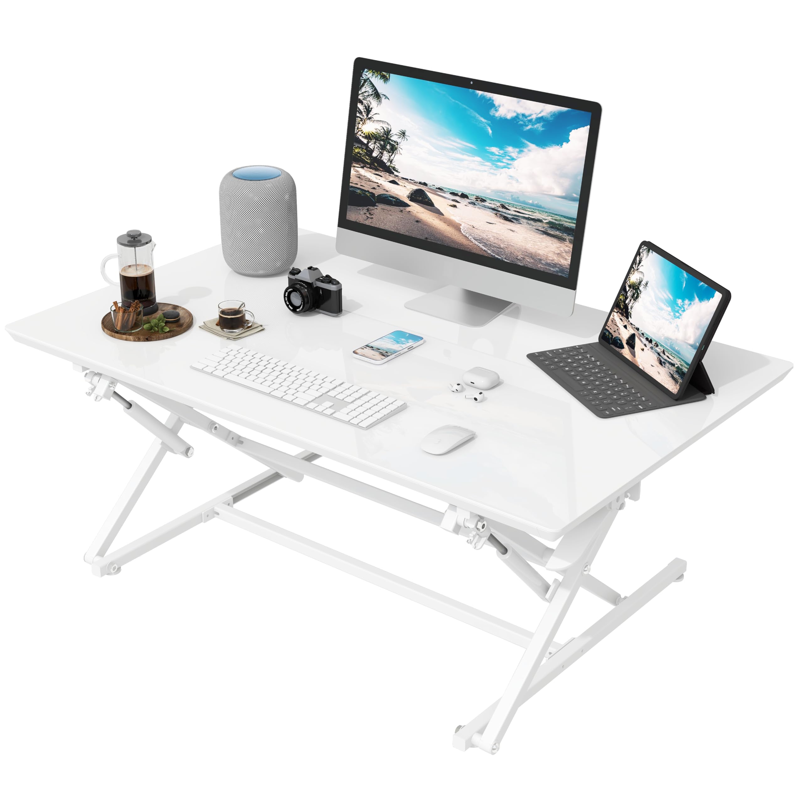 40 inch Glass Standing Desk Converter, Height Adjustable Sit to Stand ...