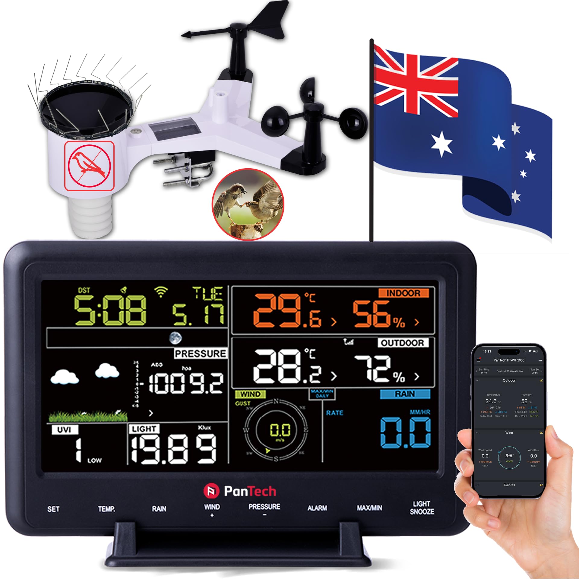PanTech Weather Station Wireless Australia -Gen 2-Support-Bonus Bird Spike Kit Inculded-Smart Wi ...