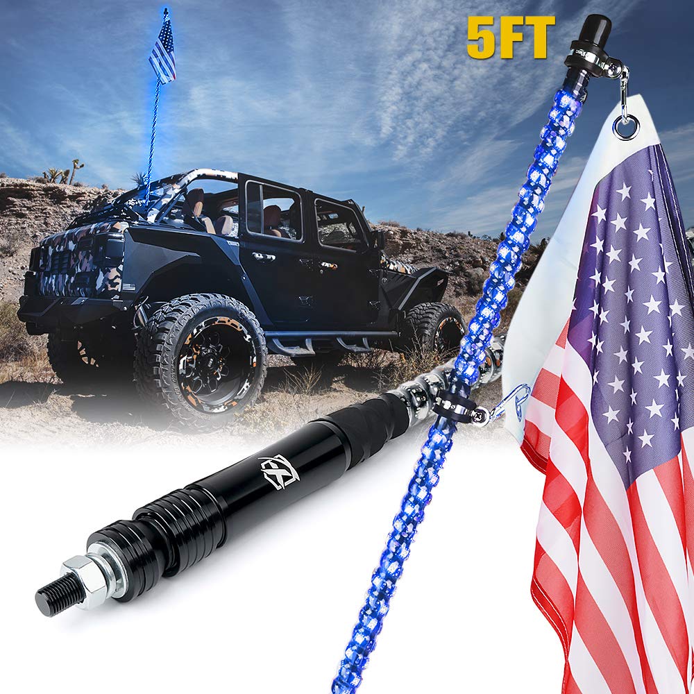 Buy Xprite Blue LED 5FT Spiral Whip Lights, Flexible Whip Pole Safety ...