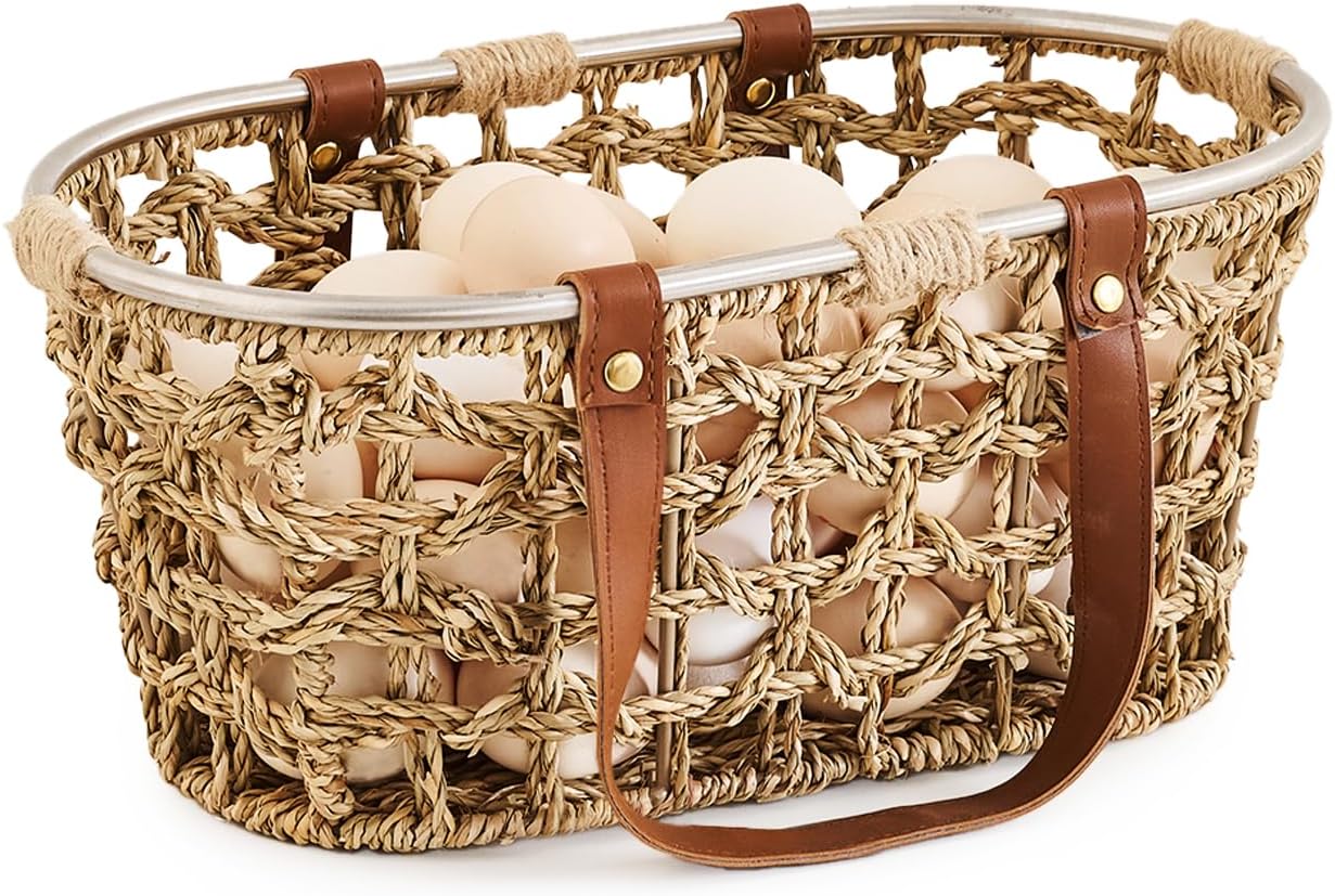 Amazon.com: Farmhouse Seagrass Egg Baskets for Collecting Fresh Eggs ...
