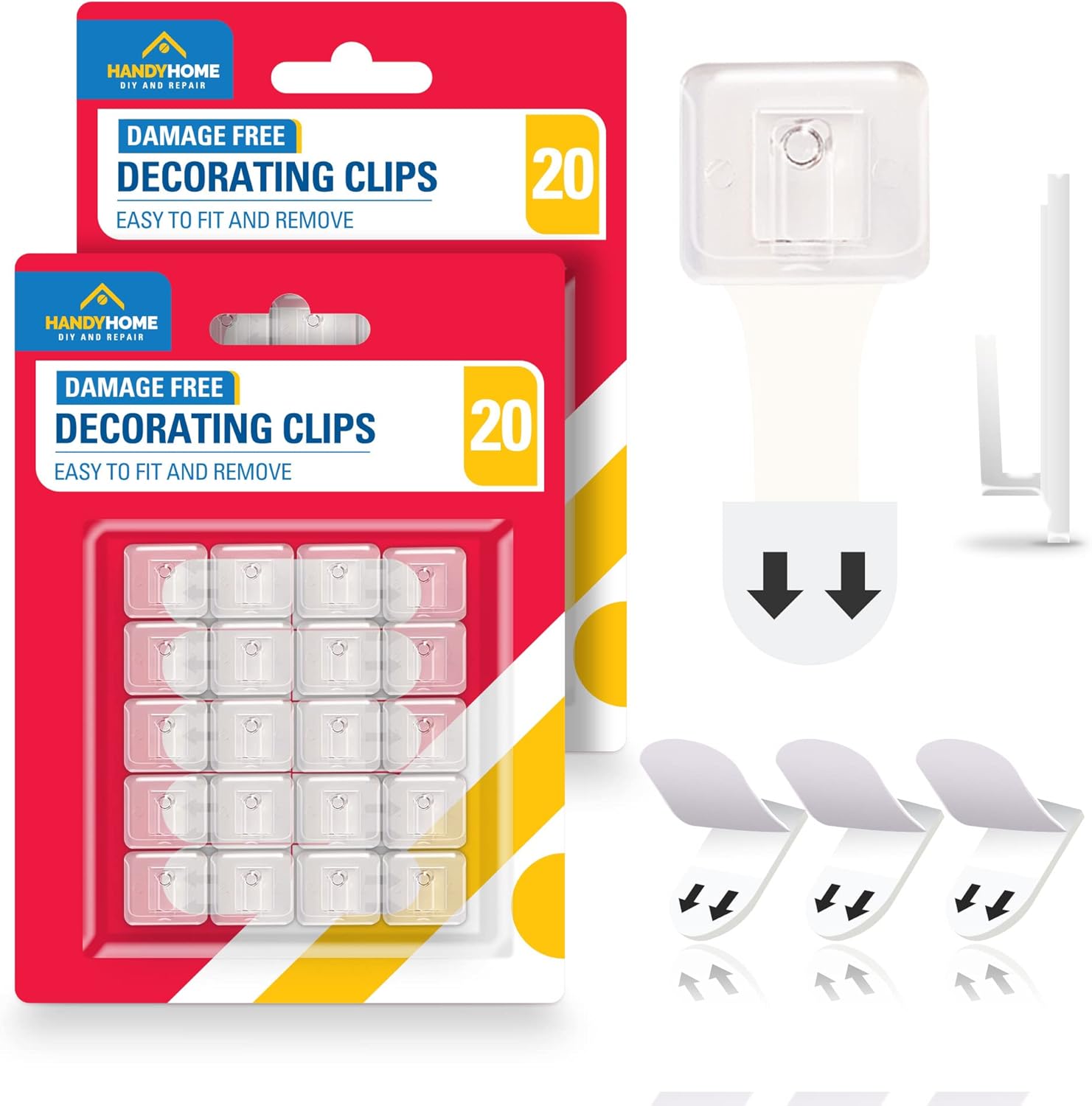 SOL 40pk Damage Free Decorating Clips – Clear Sticky Hooks for Hanging ...