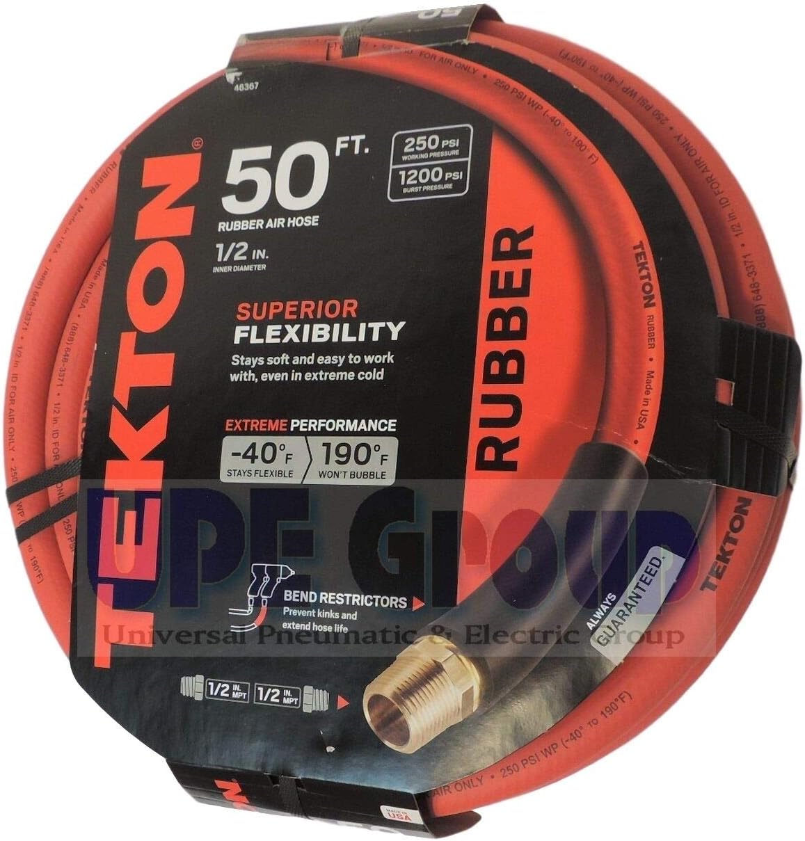 1/2" ID x 50' RUBBER COMPRESSOR AIR Hose 250 PSI FLEXIBLE USA Made ...