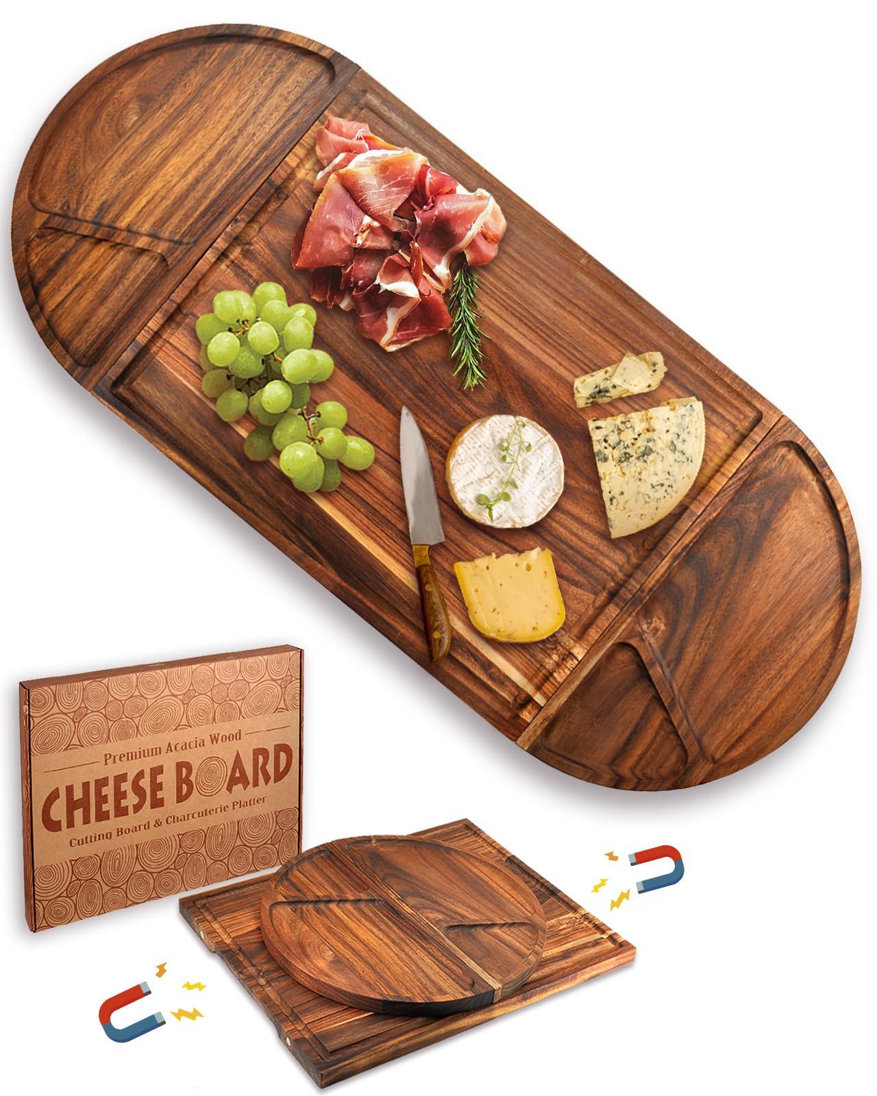 Amazon.com: Extra Large 30” x 13” Magnetic Acacia Wood Charcuterie ...