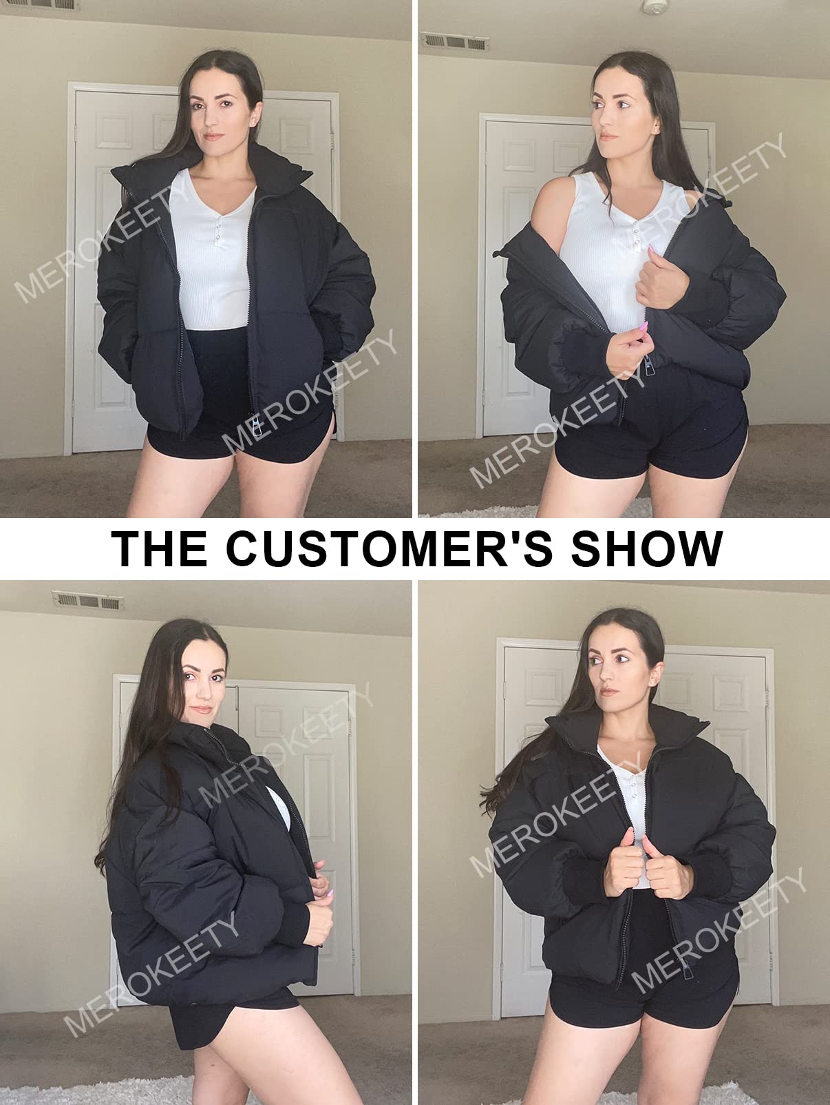 MEROKEETY Women's Winter Long Sleeve Zip Puffer Jacket Pockets Baggy ...