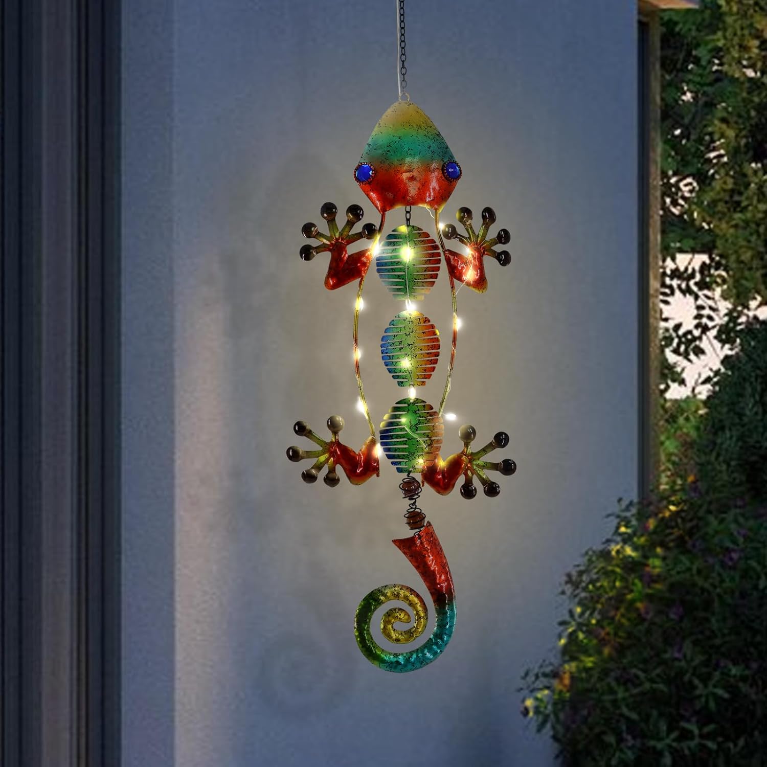 WEIBEFEE Gecko Solar Outdoor Lights Hanging Lanterns Metal Decorative ...