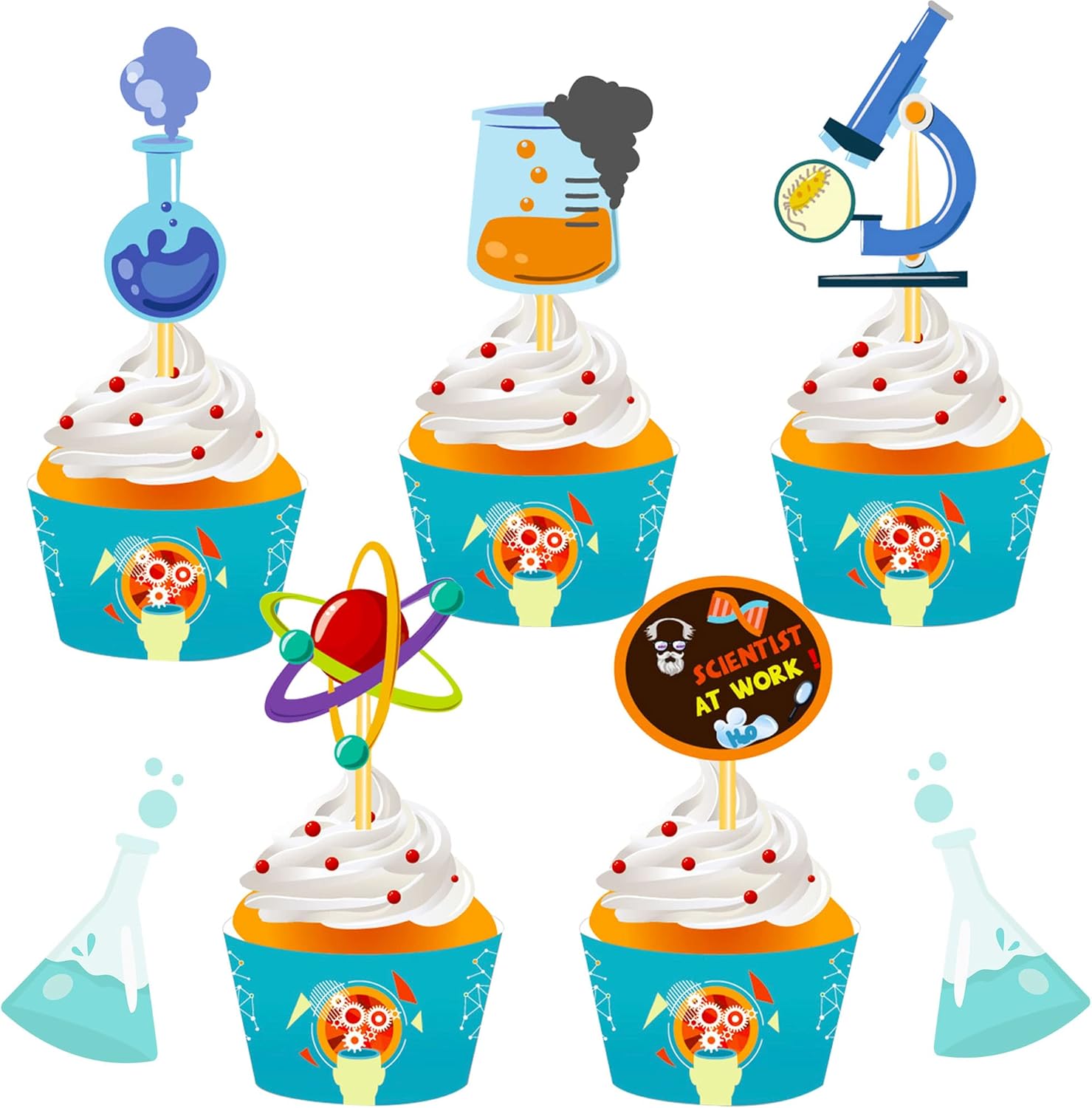 Amazon.com: LaVenty 40 PCS Science Cupcake Toppers Science Party ...