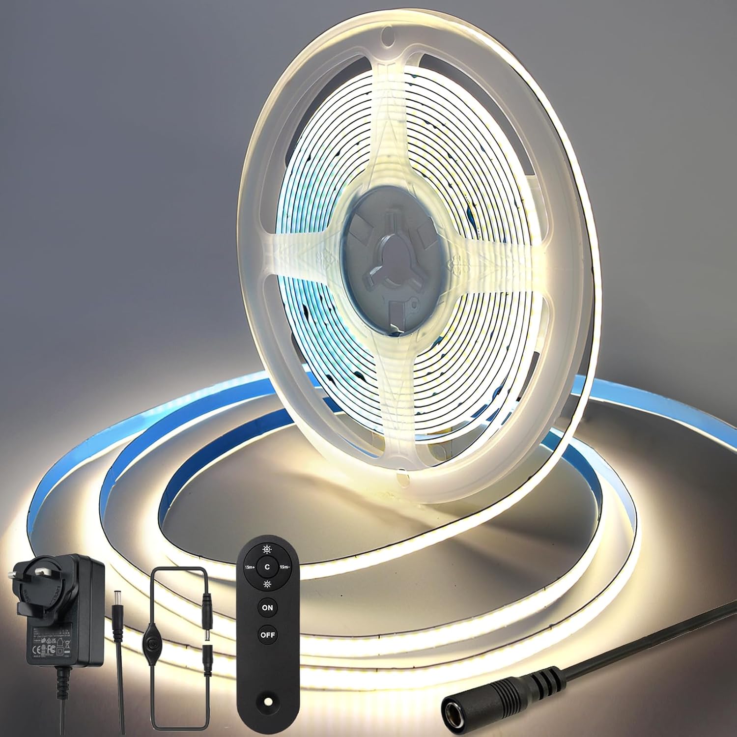 RYE DC12V 2m COB LED Strip Light Kit,with Power Supply,Dimmer&Remote ...