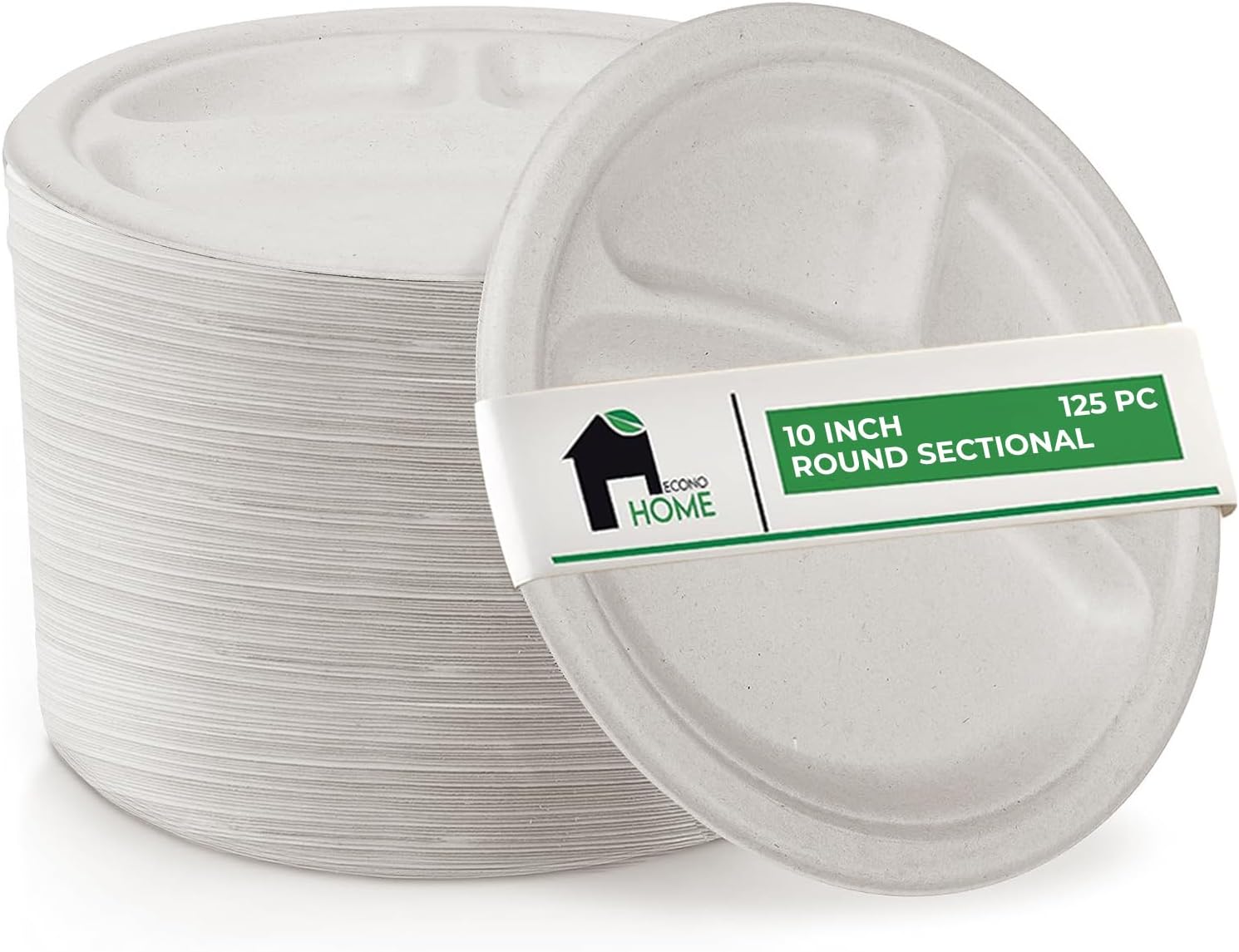 EconoHome 10 Inch Sectional Compostable Paper Plates [125-Pack] - Eco ...