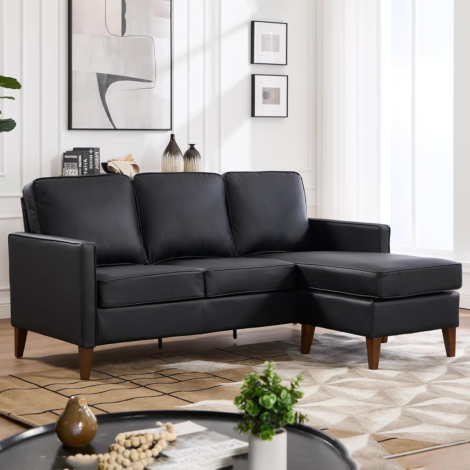Amazon.com: EBELLO Sectional Sofa Couch, L Shaped Couch Faux Leather ...