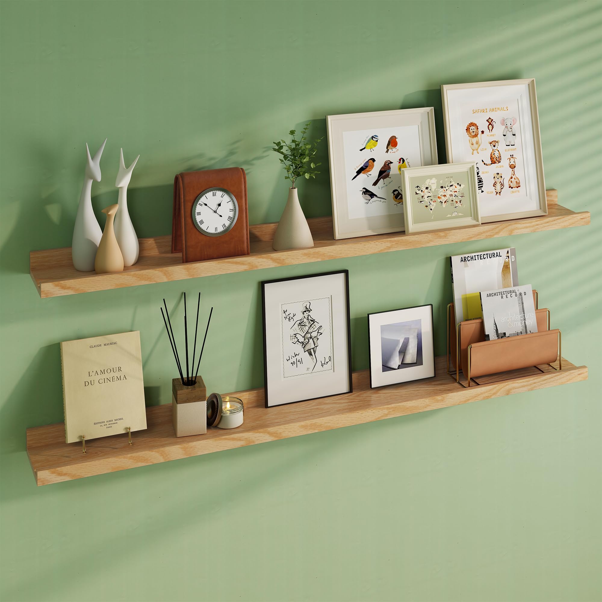 Amazon.com: Floating Picture Ledge Shelves 55 Inch Solid Oak Wood Set ...