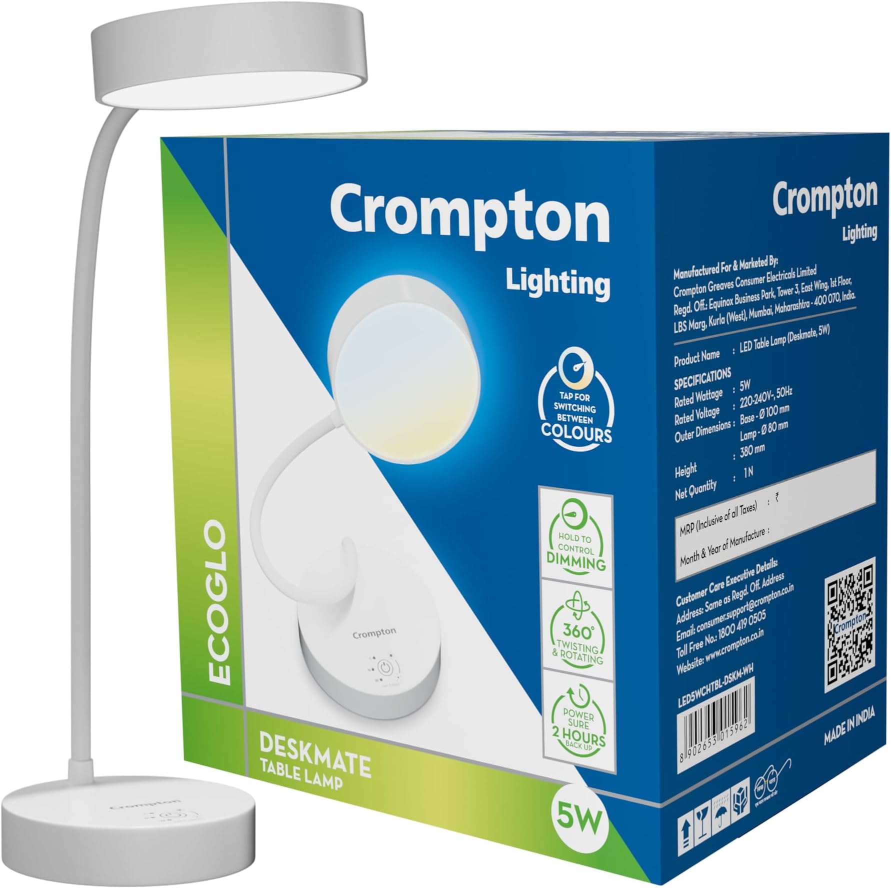 Buy Crompton Deskmate | Table Lamp | Desk Light | 5W | Sleek & USB ...