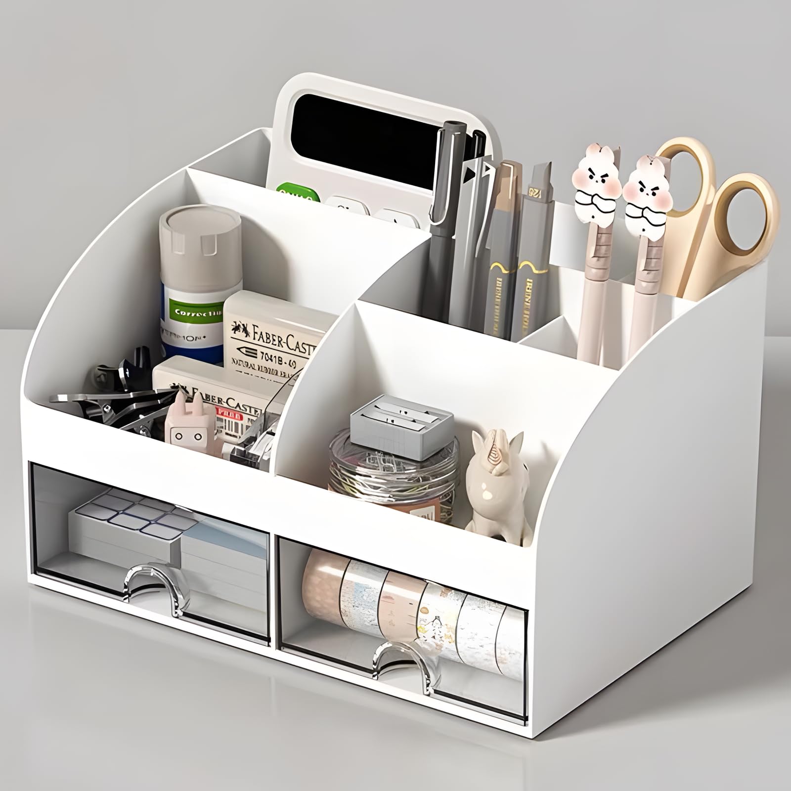 Cute Desk Organizer and Accessories with 6 Compartments and 2 Drawers ...