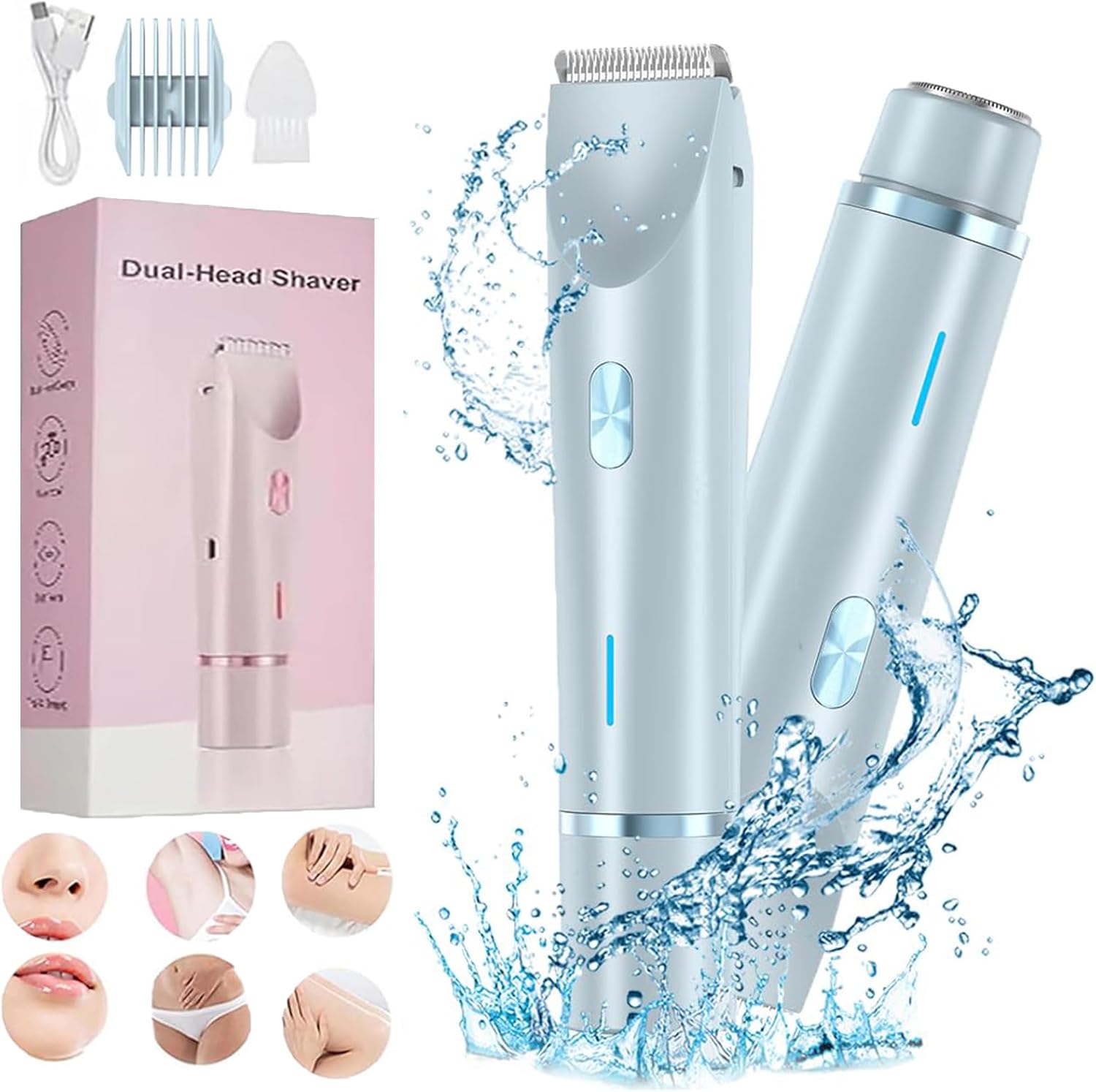 Amazon.com: Glow Aura Womens Shaver, Glowaura Ipx7 Waterproof Dual Head ...