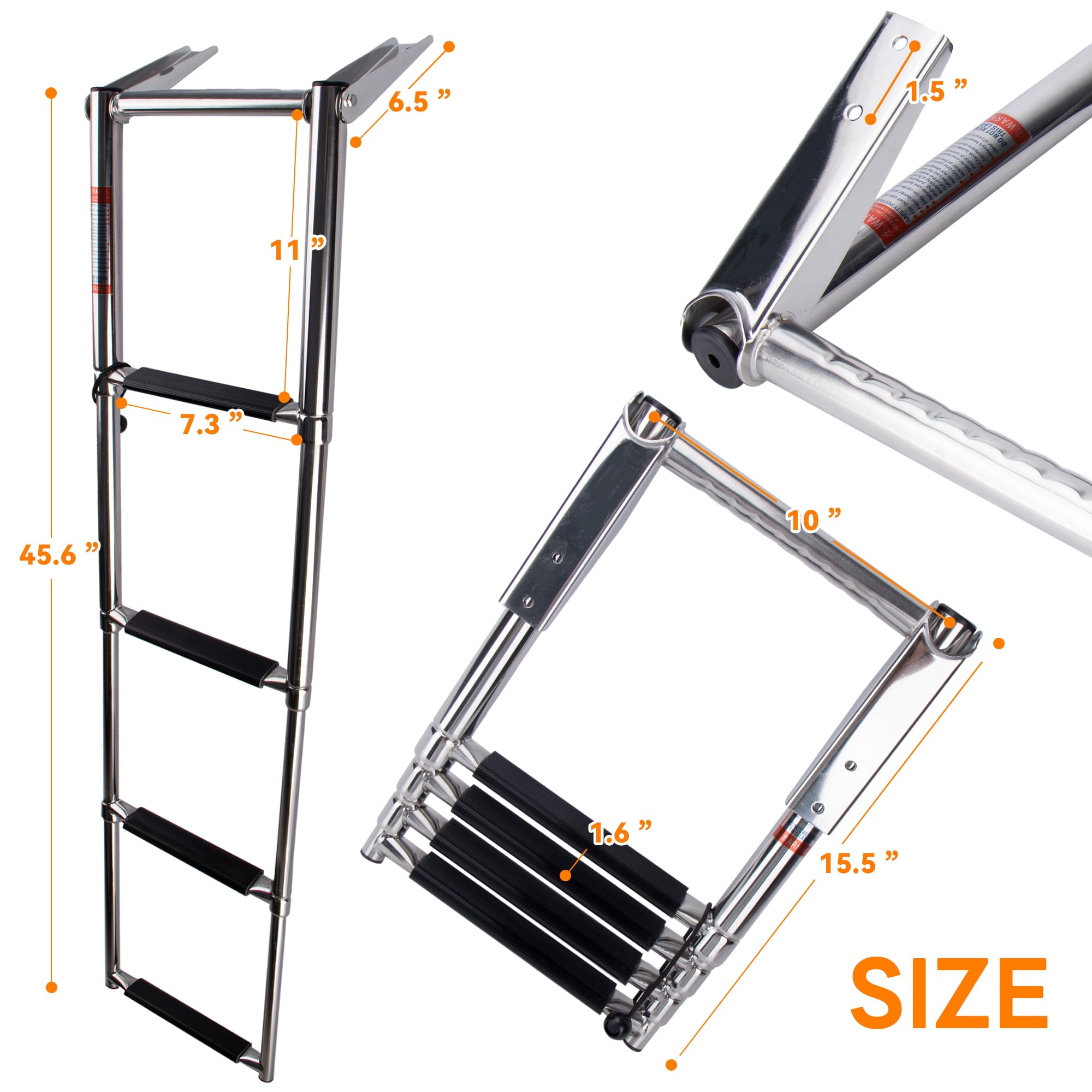 Snapklik.com : Boat Ladder 4 Step,Stainless Steel Telescoping Heavy ...