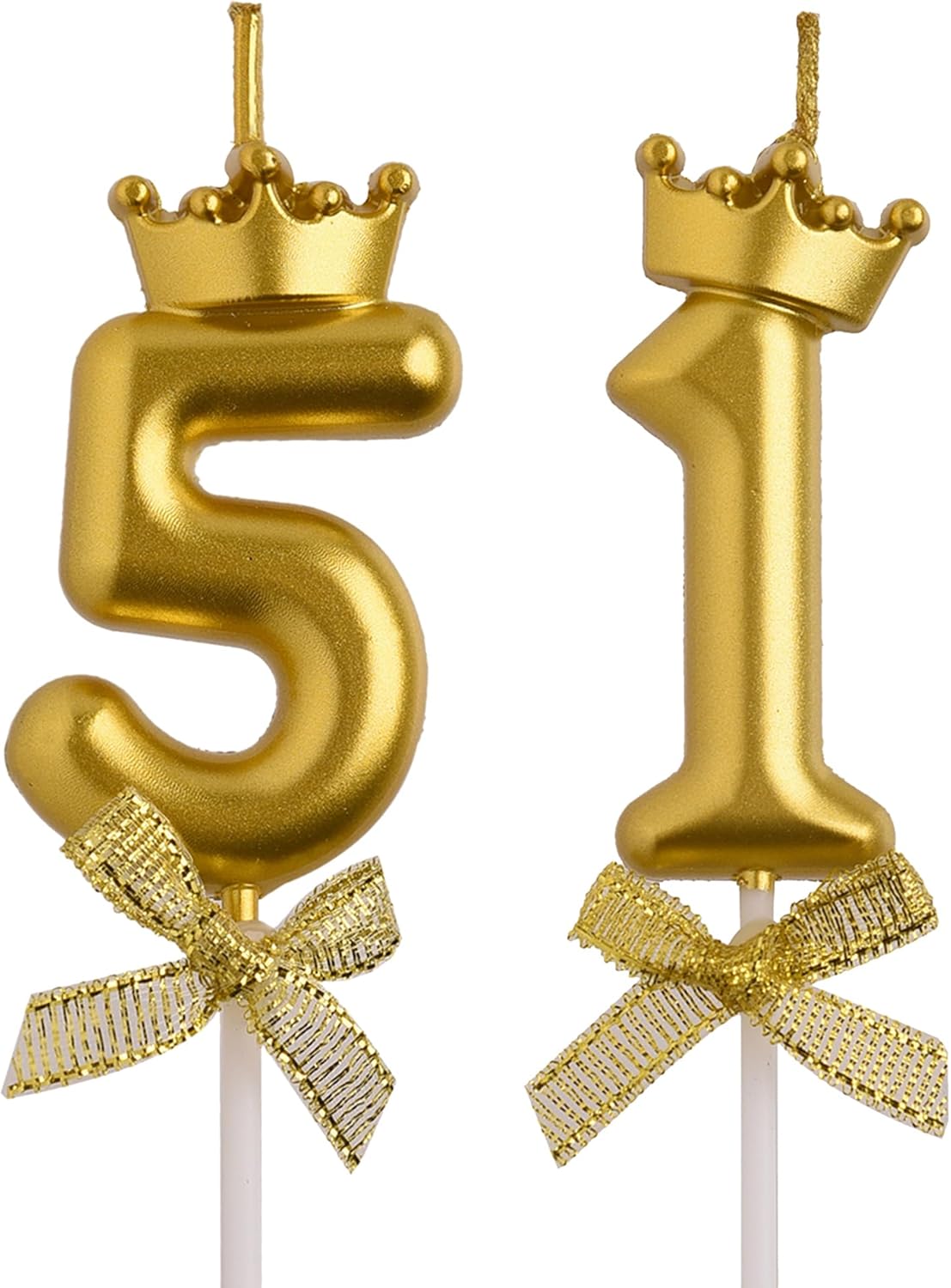 Amazon.com: AOOLADA 51st Birthday Candles, Gold 51 Year Old Number ...