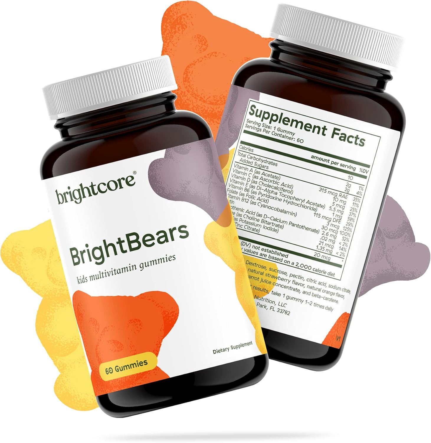 Amazon.com: Brightcore BrightBears Gummy Bear Kids Vitamins with Vitamins A, C, D, E, B6, B12 ...