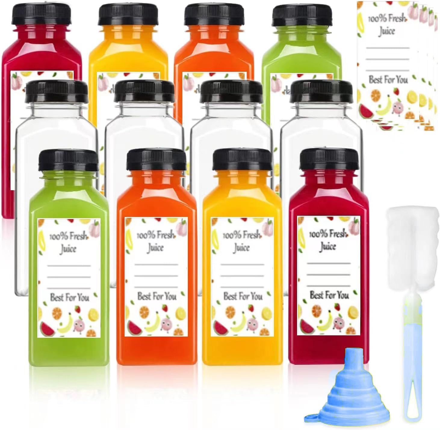 DDGAO 12pcs Mini Plastic Juice Bottles with Caps for Juicing ...