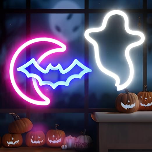 Amazon.com: BRIGHTDECK 2 Pack Halloween Neon Signs, White Ghost, Blue ...