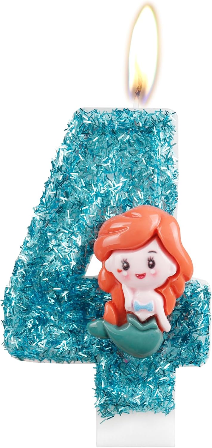 Amazon.com: iNINGER 4th Mermaid Birthday Candles,Glitter 4 Birthday ...