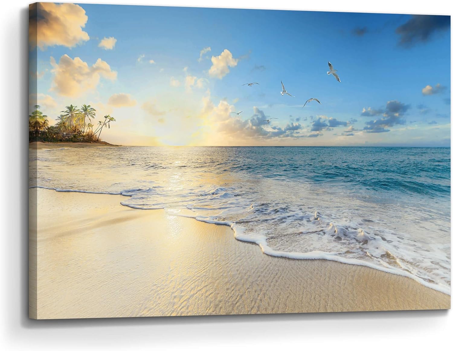 Amazon.com: Ocean Beach Canvas Wall Art: Coastal Picture Seaside Sea ...