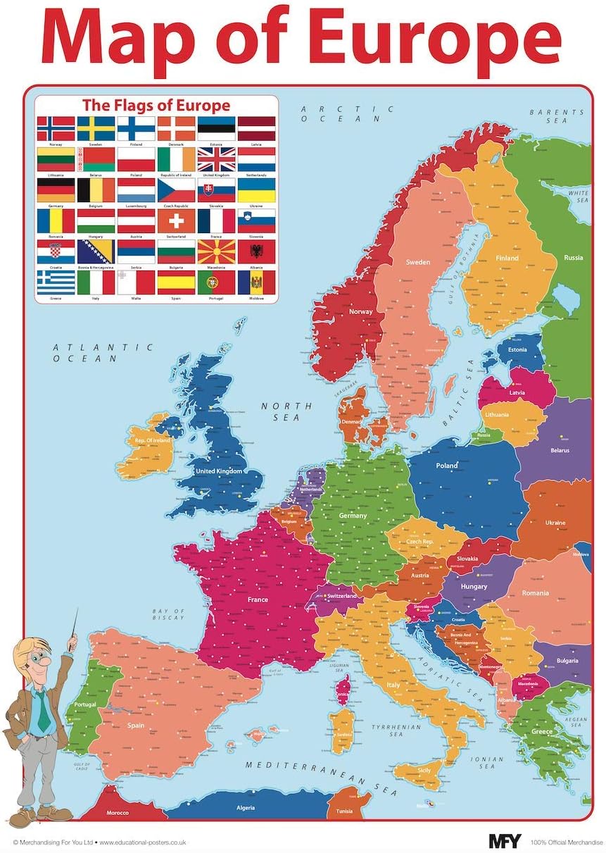 Map Of Europe Educational Posters & Colourful Wall Charts for Children ...