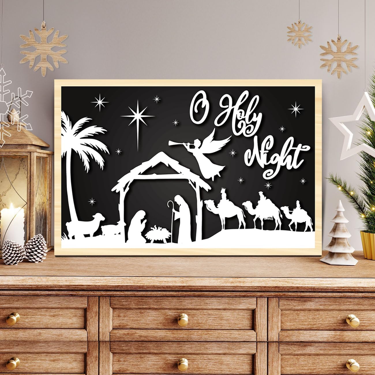 Amazon.com: Christmas Wall Art Oh Holy Night Nativity Scene Decorations ...
