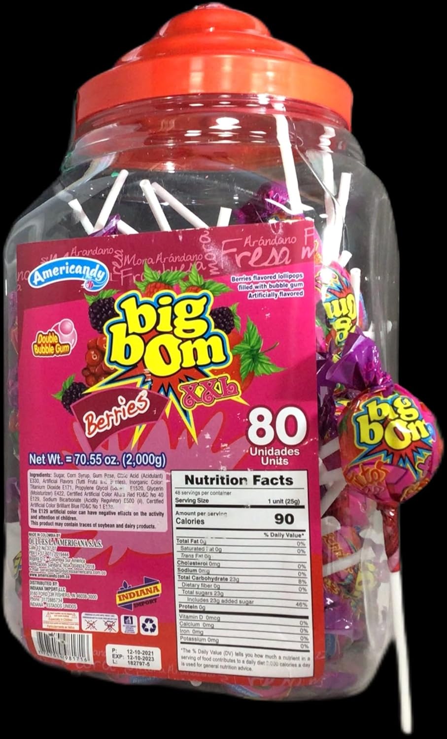 Amazon.com : Americandy Big Bom XXl Duoble Bubble Gum Lollipops - 80 ...