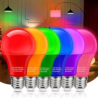 LEDERA A19 Colored Light Bulbs, 9W Equivalent 60W LED Light Bulbs, A19 ...