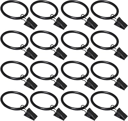 Amazon.com: 16 Pack Curtain Rings with Clips, Window Clip Rings Black ...