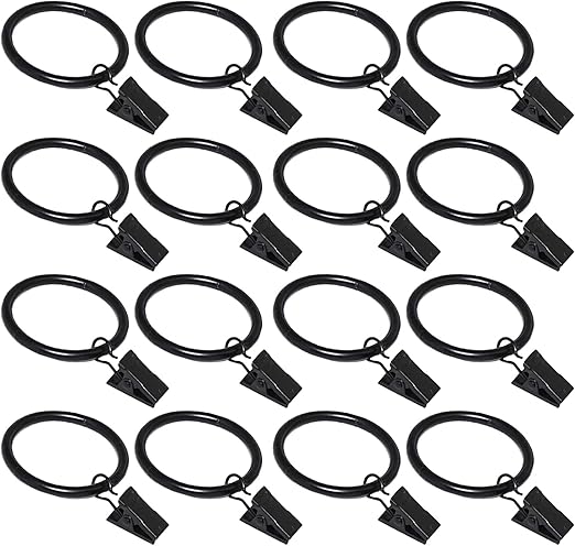 Amazon.com: 16 Pack Curtain Rings with Clips, Window Clip Rings Black ...