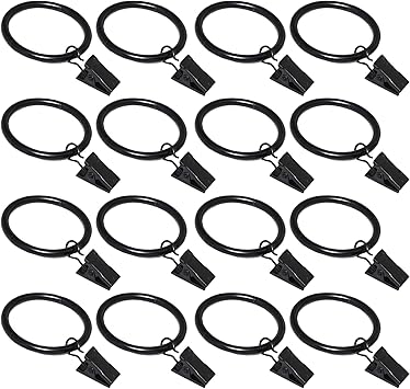 Amazon.com: 16 Pack Curtain Rings with Clips, Window Clip Rings Black ...