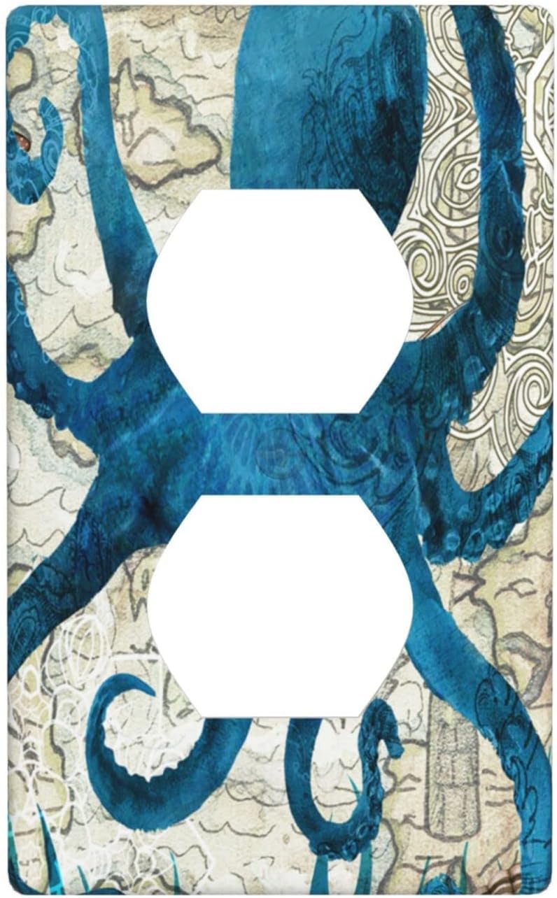 Decorative Light Switch Cover Vintage Blue Octopus,1-Gang Duplex Wall ...