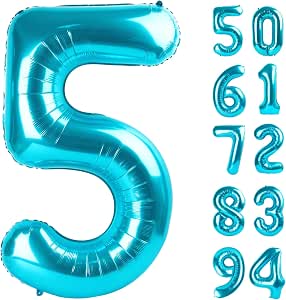 5 Balloon, Blue Number Balloons 40 Inch, 5th Birthday Balloon ...