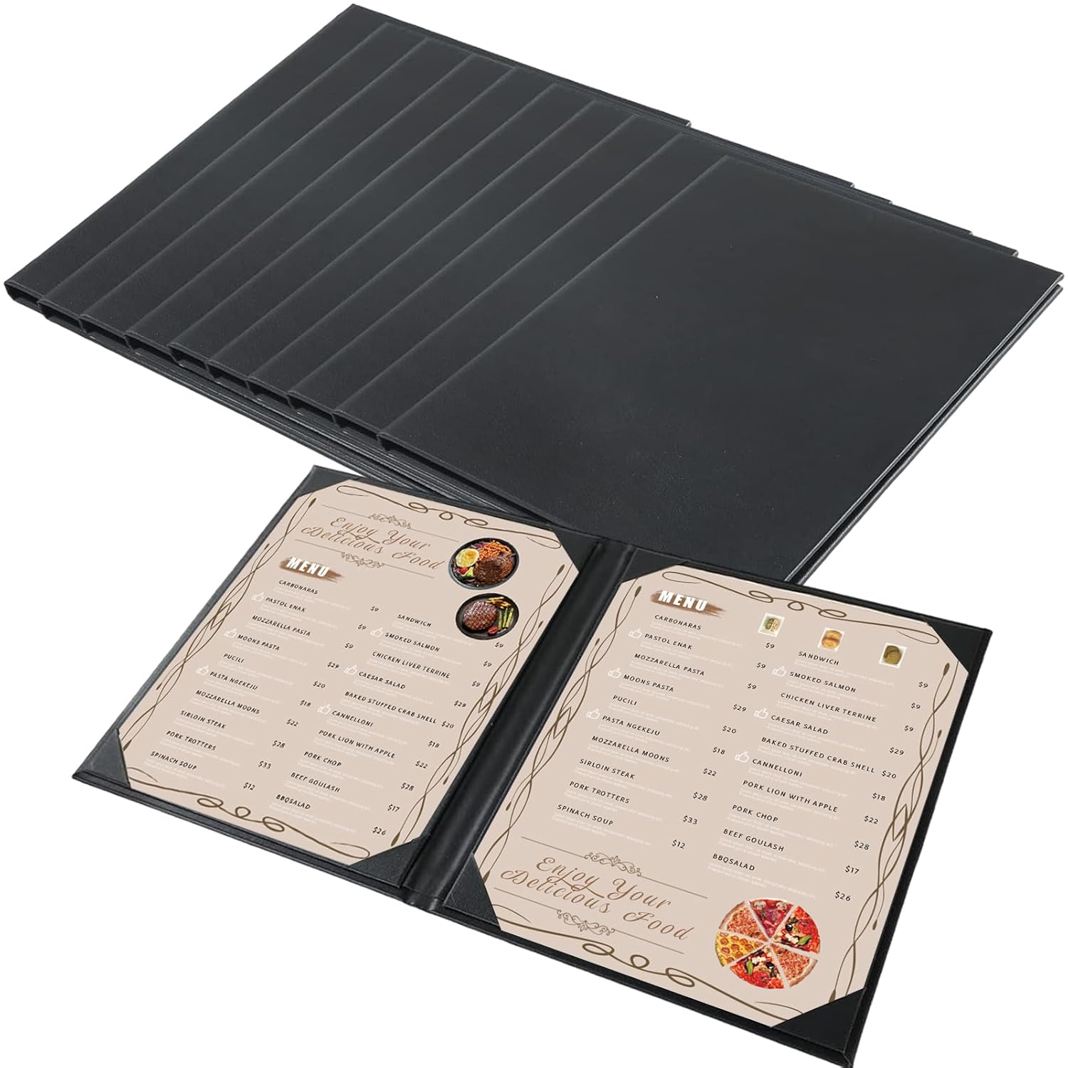 FLKQC Restaurant Menu Covers Holders 8.5" X 11" | Pack of 10 Synthetic ...
