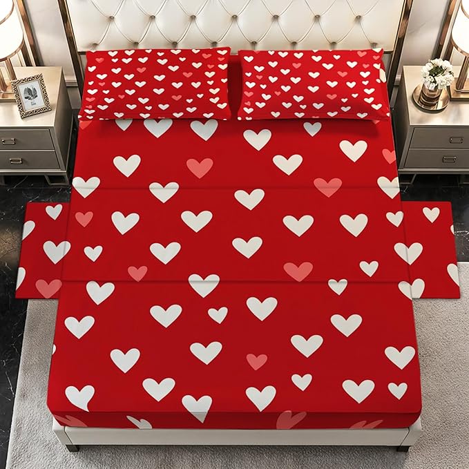 Amazon.com: Red Heart Sheets Queen Size - Romantic Hearts Valentine Bed ...