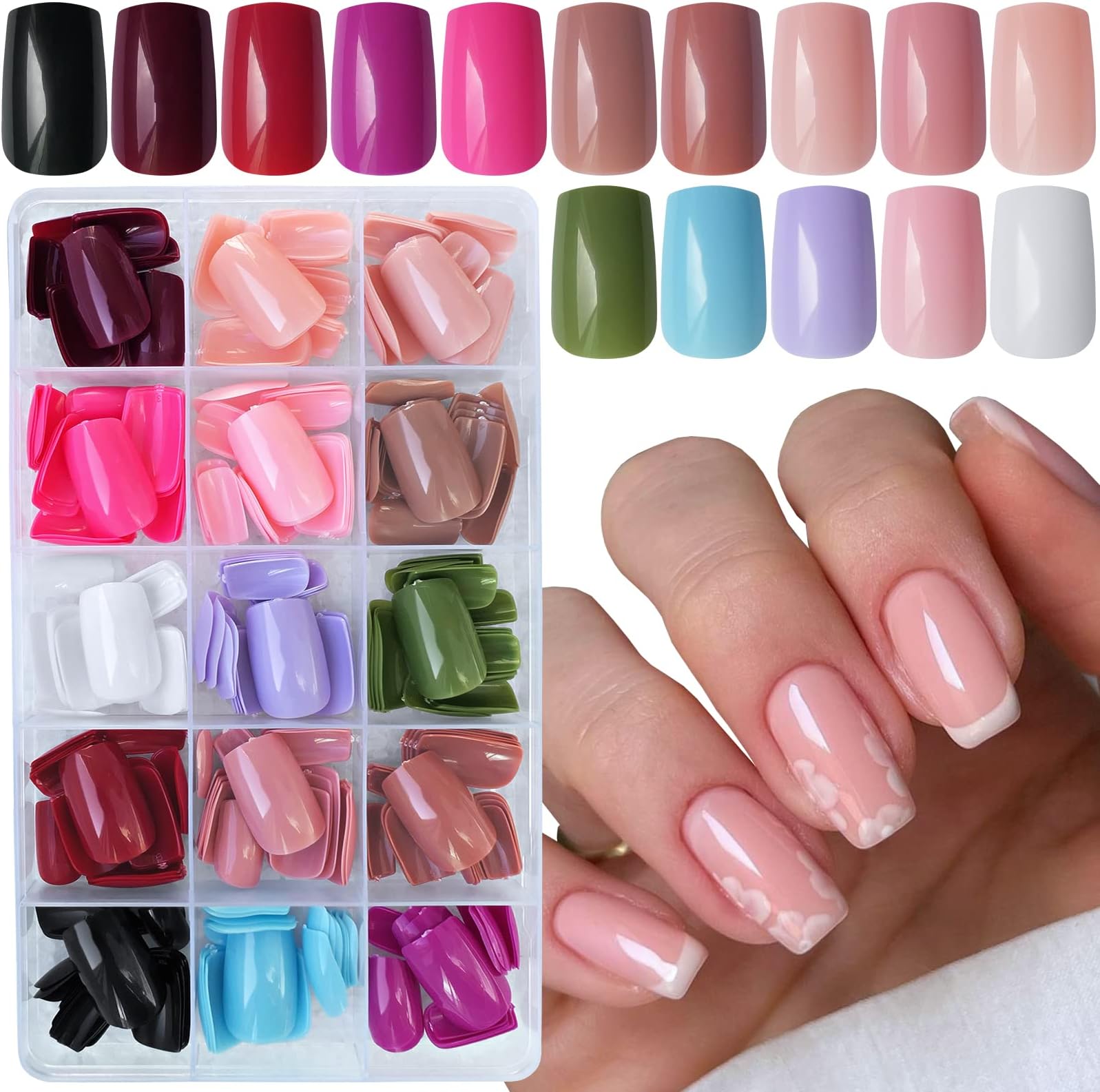 Amazon.com: LoveOurHome 360pc Square Press on Nails Medium Fake Nails ...