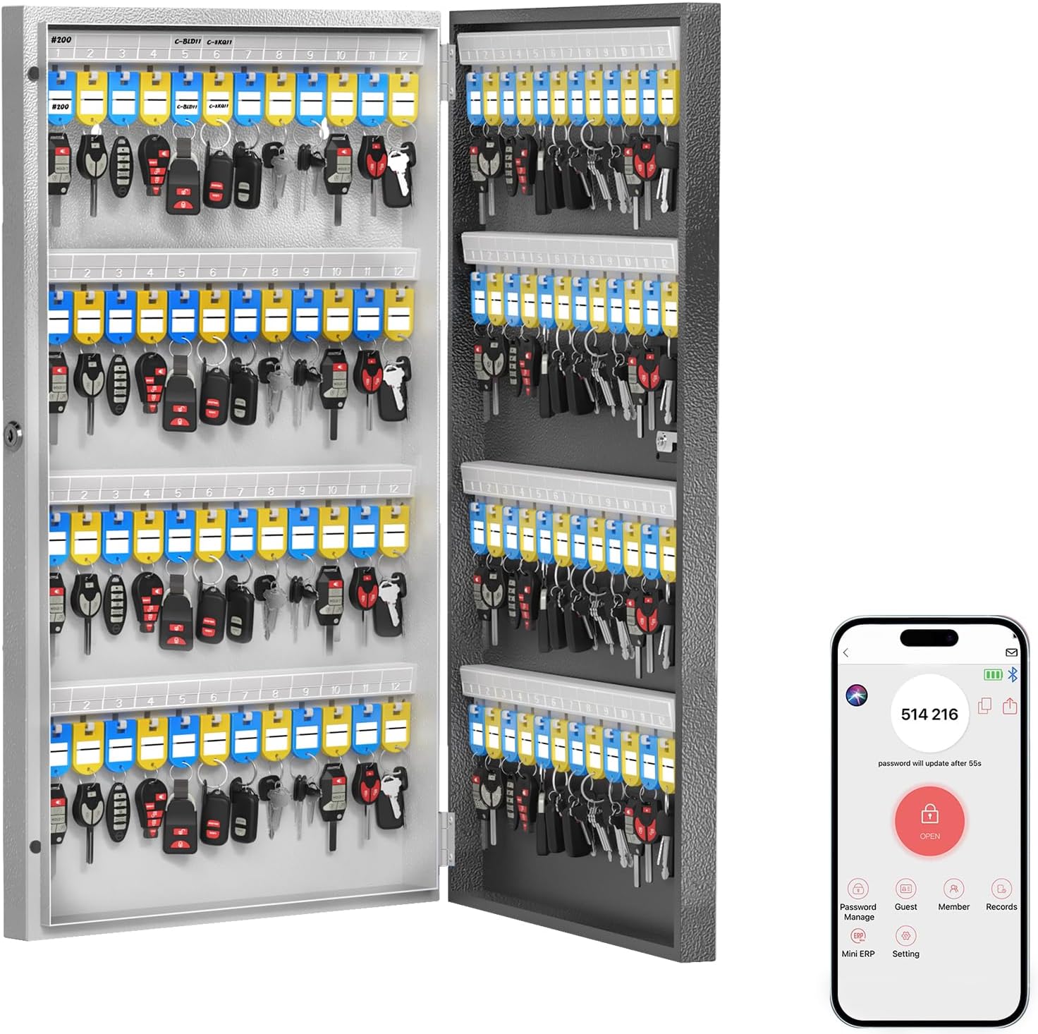 Amazon.com : WeHere 96 Key Lock Box Wall Mount, APP Bluetooth/OTP/Wi-Fi ...