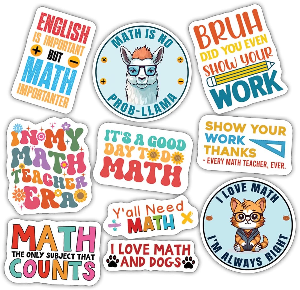 Amazon.com: 10pcs Math Sticker Sheet, Funny School Lover Vinyl Decals ...
