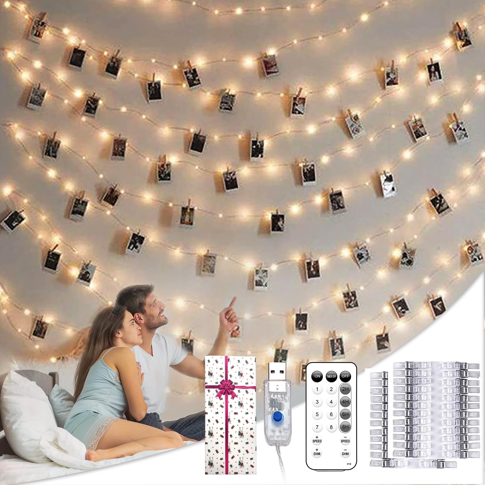 Amazon.com : AOSTAR Photos Clips String Lights 20 LED Battery Operated ...