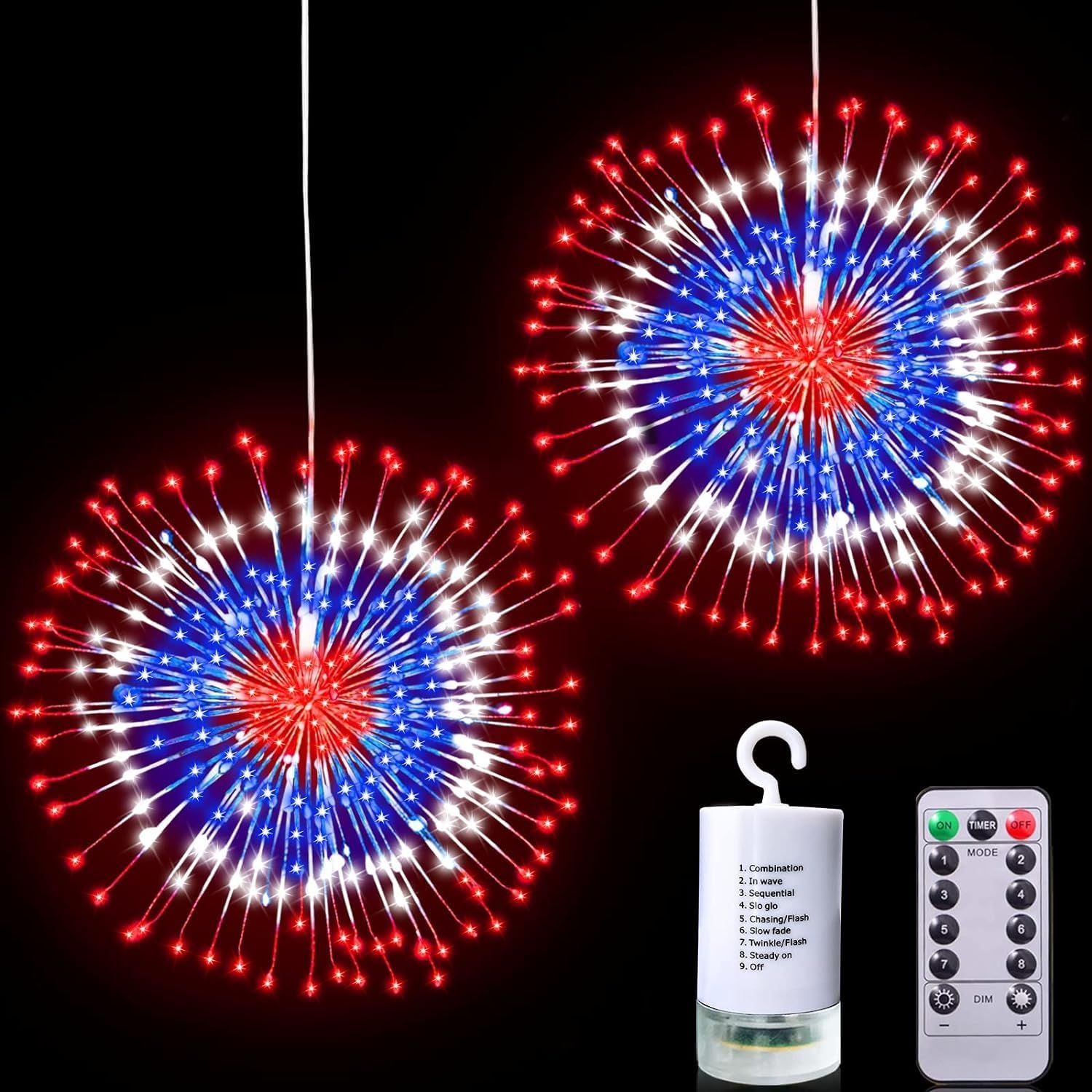 TURNMEON [ Timer & 8 Modes Remote ] 4th of July Decorations 2 Pack ...