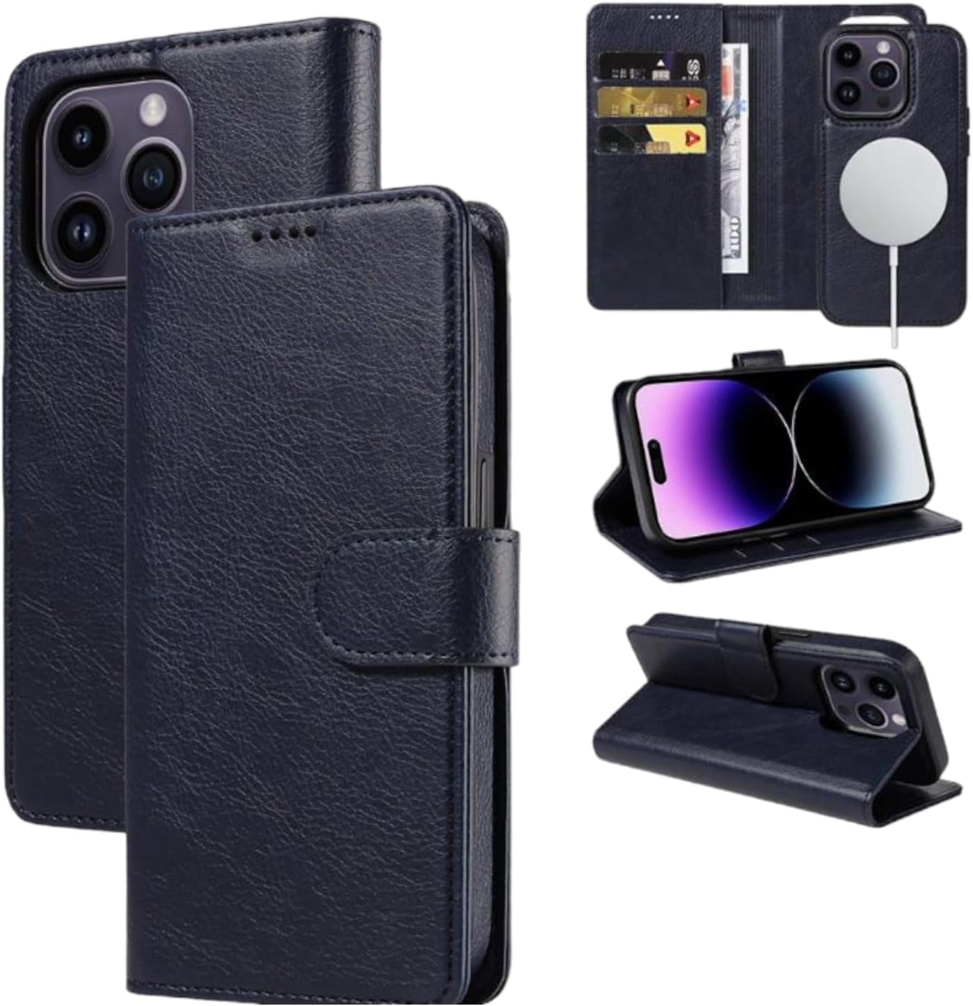 Amazon.com: Magnetic Front and Back Detachable Premium Leather Wallet ...