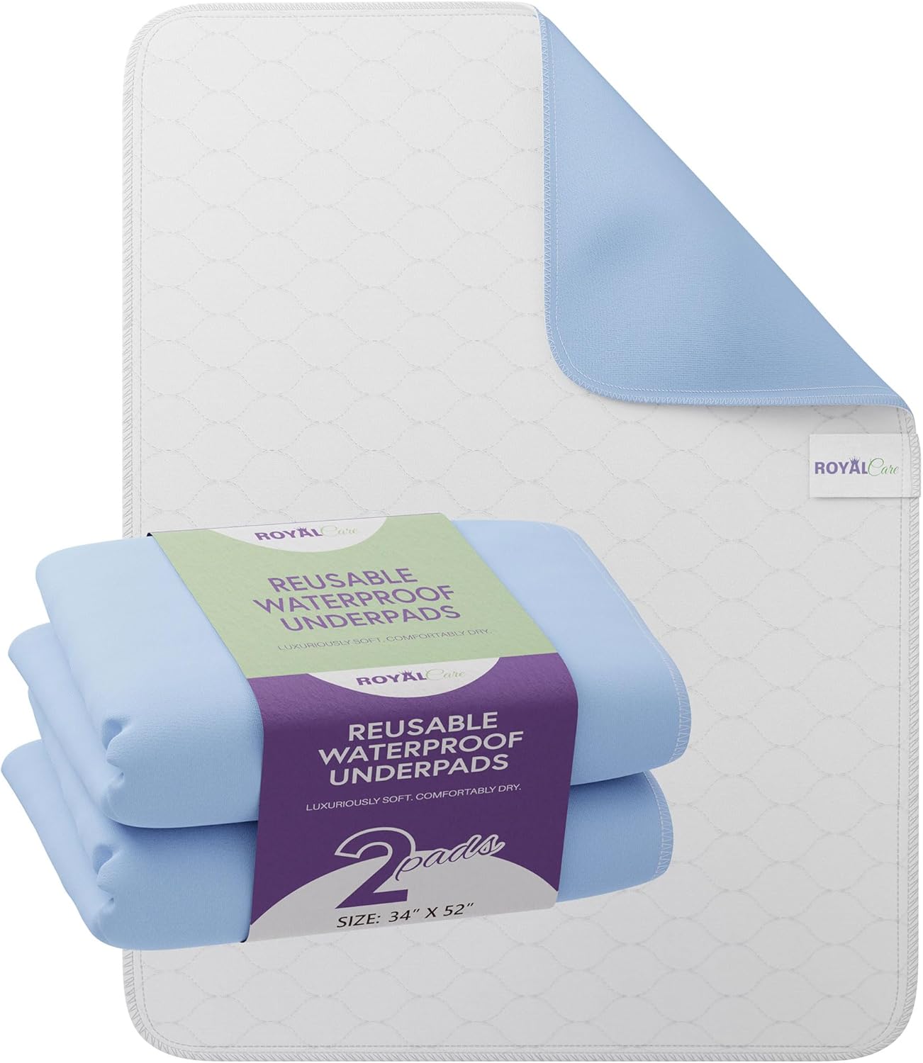 Royal Care Incontinence Bed Pads 2 Pack 34 x 52 - Reusable Waterproof ...