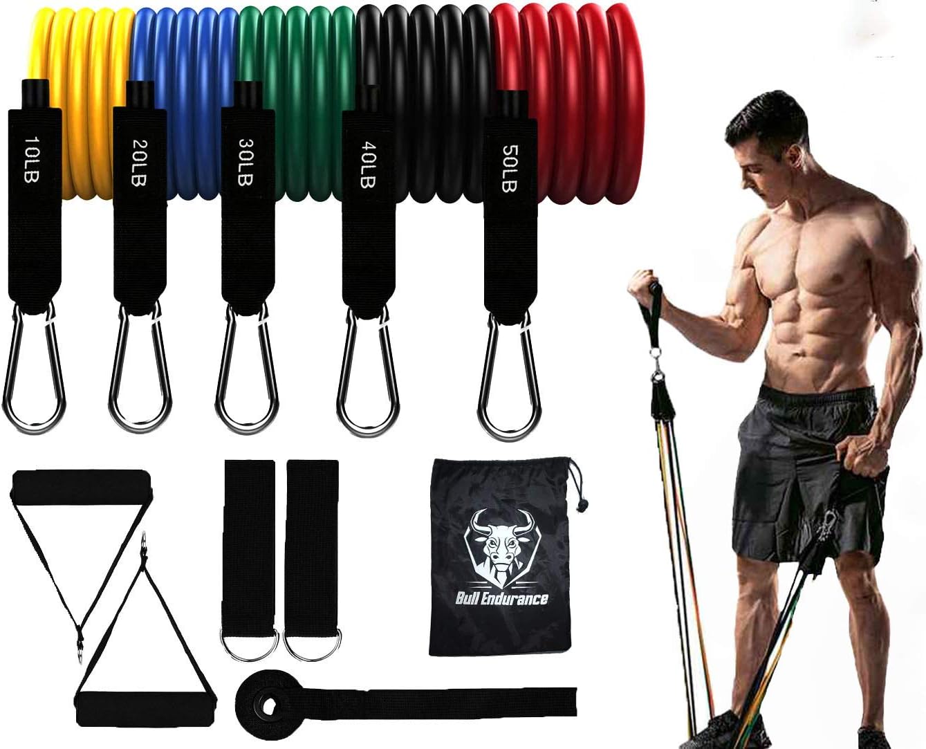 Bull Endurance Resistance Tubes Bands - 11 Pcs Resistance Bands Set ...