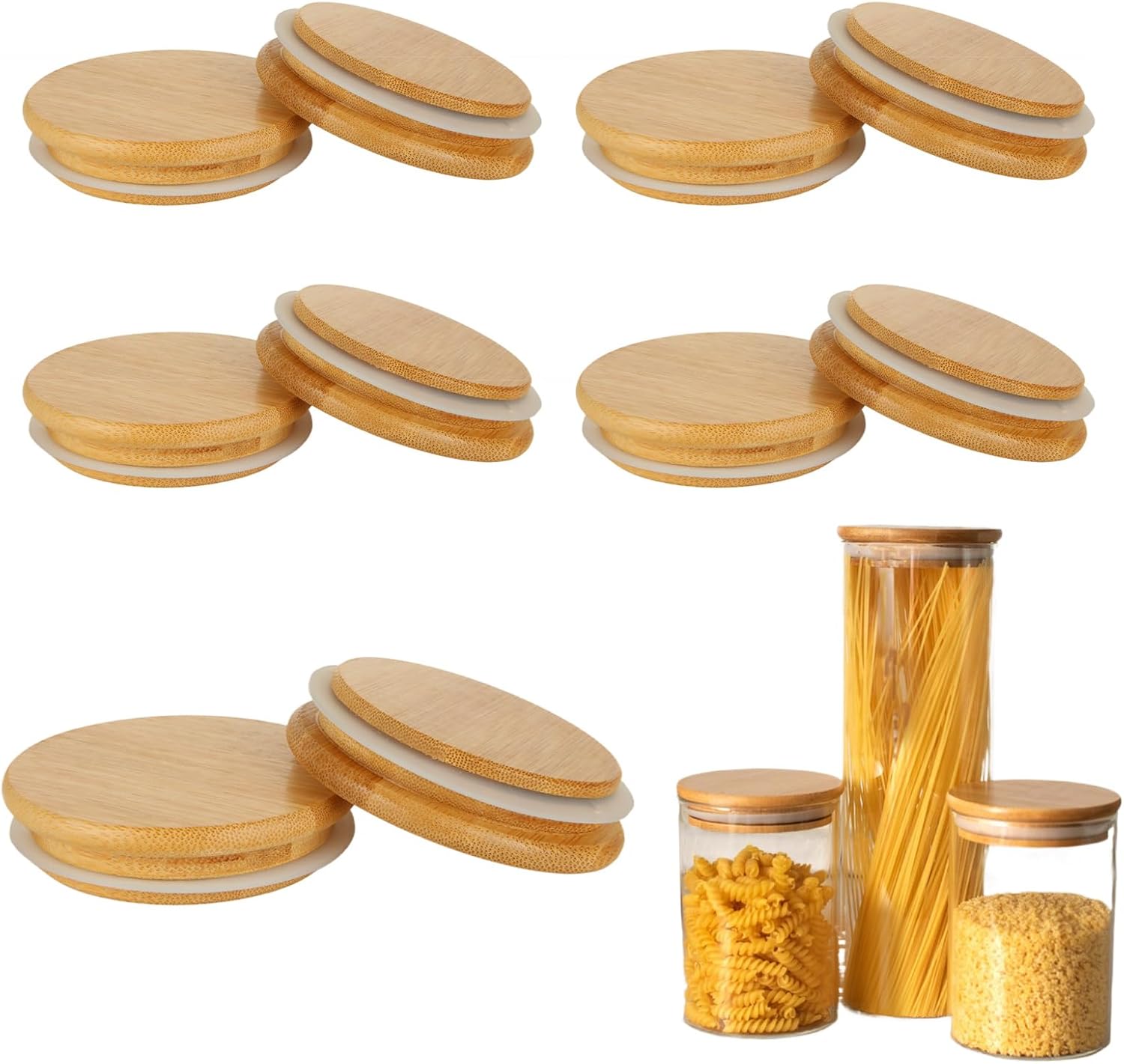 APACALI 14 PCS Bamboo Lids, 82mm Gu Pot Lids, Wooden Lid with Sealing ...
